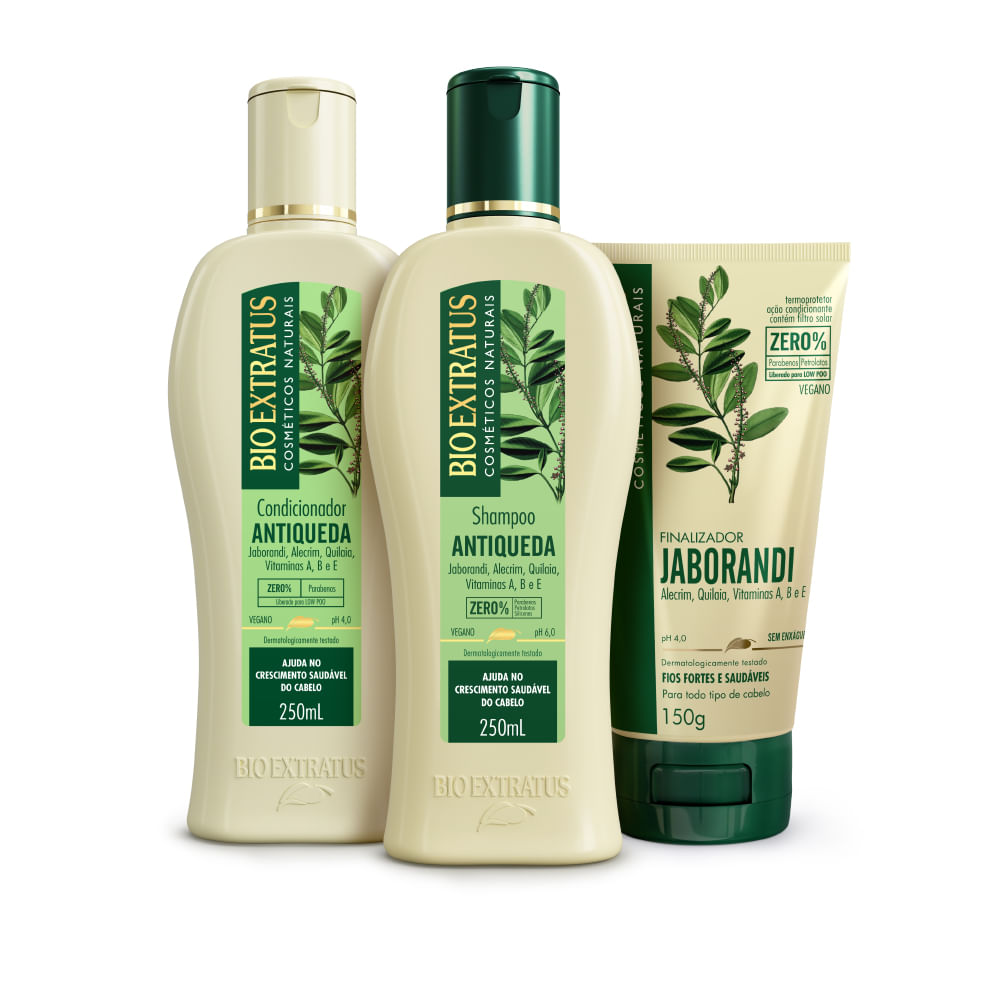 Kit Antiqueda Jaborandi (250mL) Shampoo, Condicionador e Finalizador ...