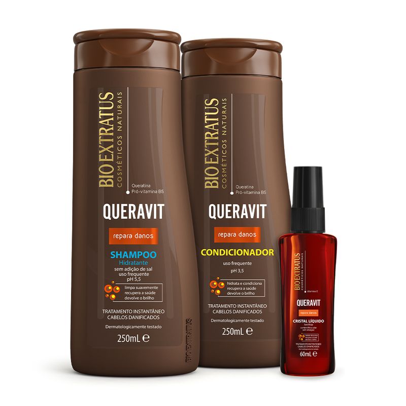 Kit Queravit (250mL/g) Shampoo, Condicionador e Cristal Líquido - Bio ...
